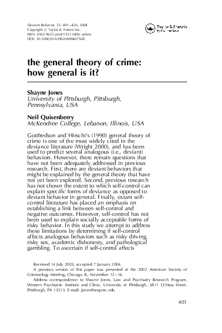 (PDF) The General Theory of Crime: How General is It?