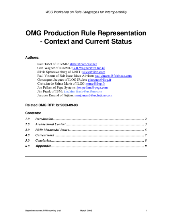 (PDF) Omg production rule representation-context and current status