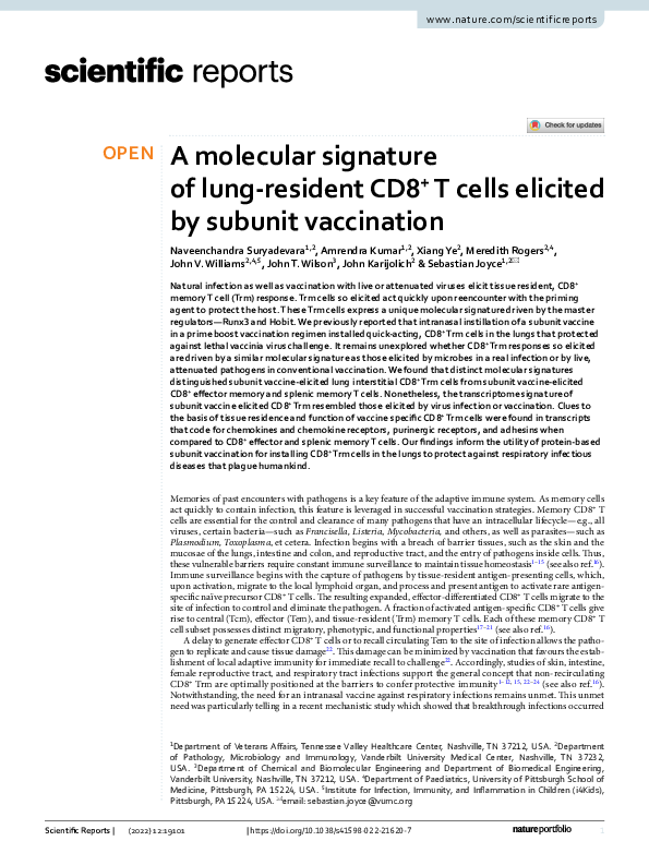 (PDF) A molecular signature of lung-resident CD8+ T cells elicited by ...