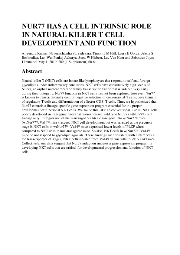 (PDF) NUR77 Has a Cell Intrinsic Role in Natural Killer T Cell ...