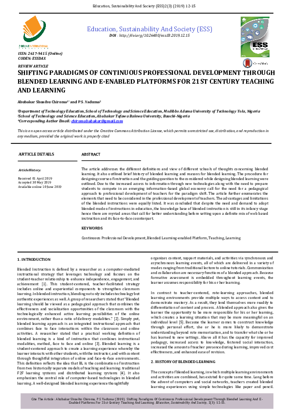 (PDF) Shifting Paradigms of Continuous Professional Development Through Blended Learning and E ...
