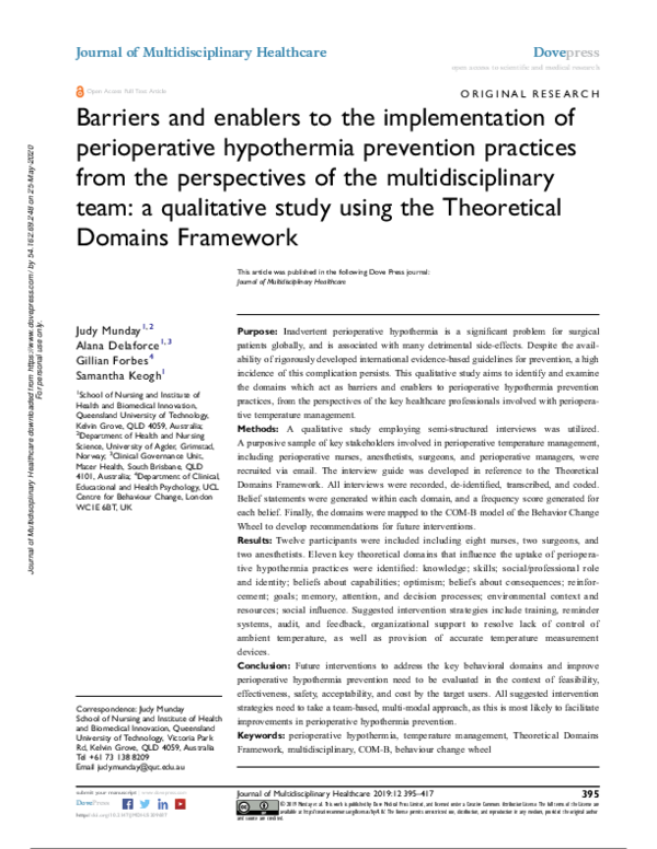 (PDF) Barriers and enablers to the implementation of perioperative ...