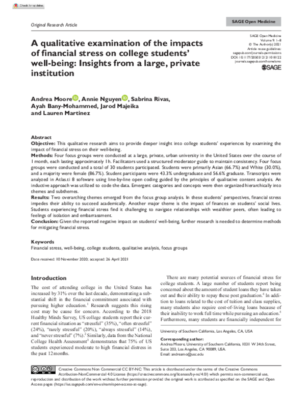 (PDF) A qualitative examination of the impacts of financial stress on college students’ well ...