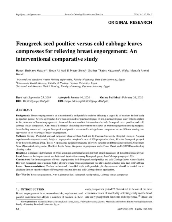 (PDF) Fenugreek seed poultice versus cold cabbage leaves compresses for ...