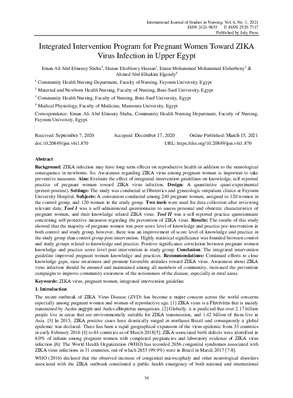 (PDF) Integrated Intervention Program for Pregnant Women Toward ZIKΑ ...