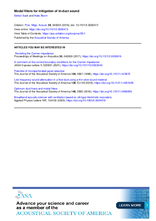(PDF) Duct Noise Mitigation via Modal Filters