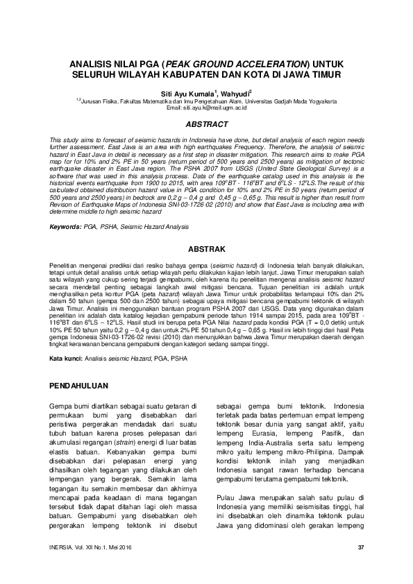 (PDF) Analisis Nilai Pga (Peak Ground Acceleration) Untuk Seluruh ...