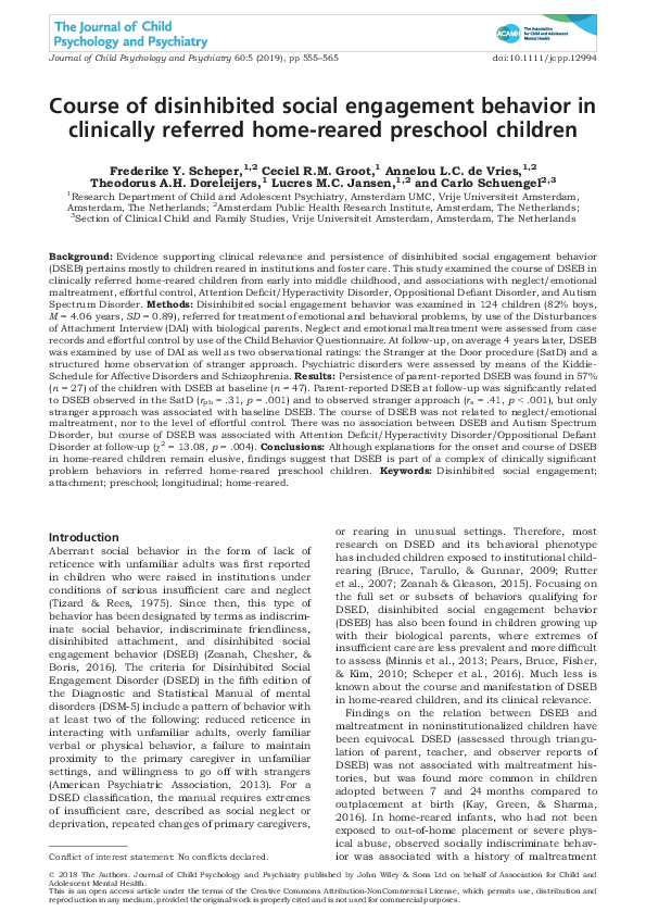 (PDF) Course of disinhibited social engagement behavior in clinically ...
