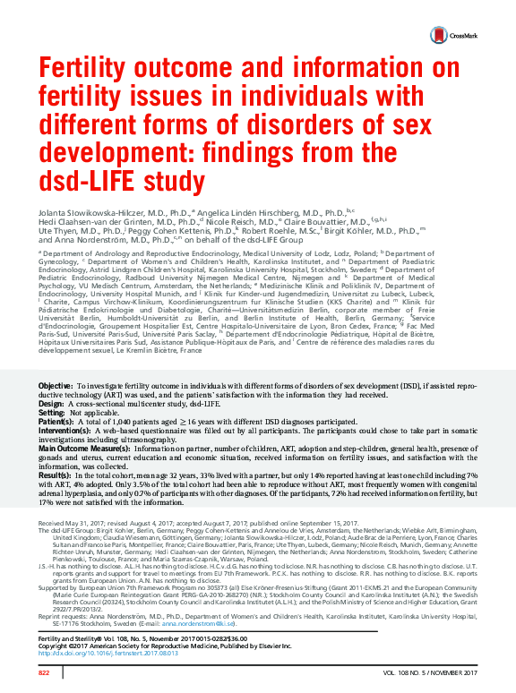 (PDF) Fertility outcome and information on fertility issues in ...
