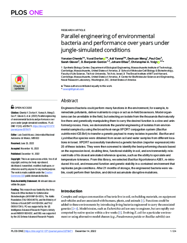 (PDF) Parallel engineering of environmental bacteria and performance ...