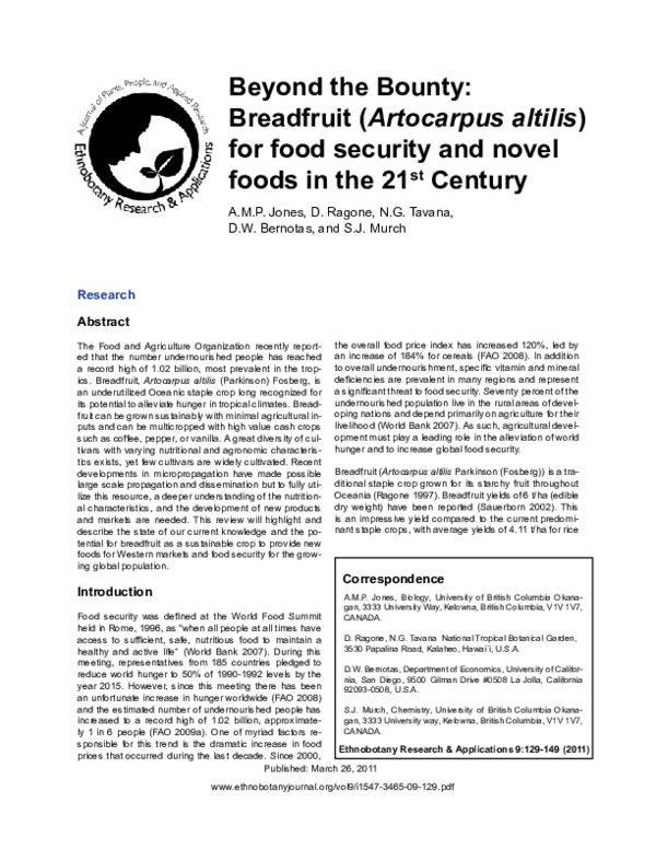(PDF) Beyond the Bounty: Breadfruit (Artocarpus altilis) for food ...