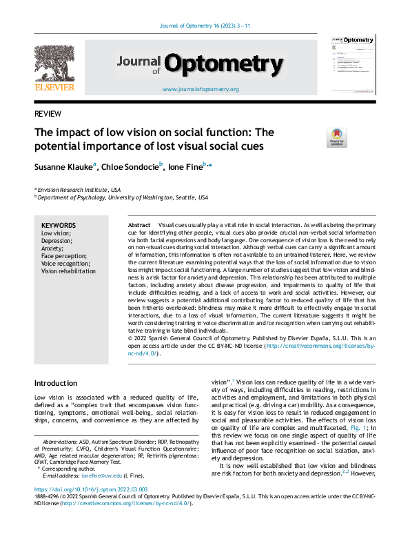 (PDF) The impact of low vision on social function: The potential ...