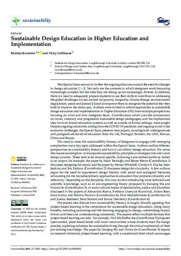 (PDF) Sustainable Design Education in Higher Education and Implementation