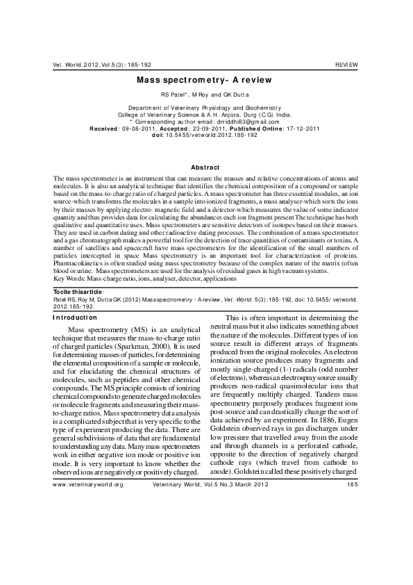 (PDF) Mass spectrometry- A review