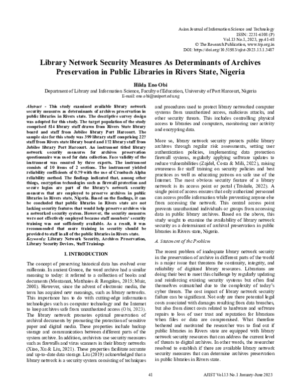 (PDF) Library Network Security Measures As Determinants of Archives ...