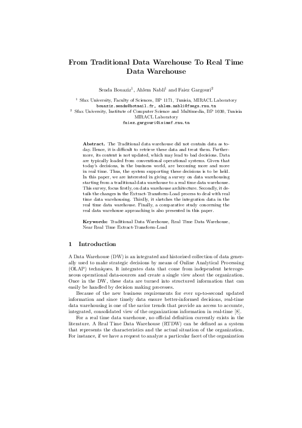 Pdf From Traditional Data Warehouse To Real Time Data Warehouse