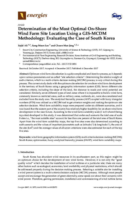 (PDF) Determination of the Most Optimal On-Shore Wind Farm Site Location Using a GIS-MCDM ...
