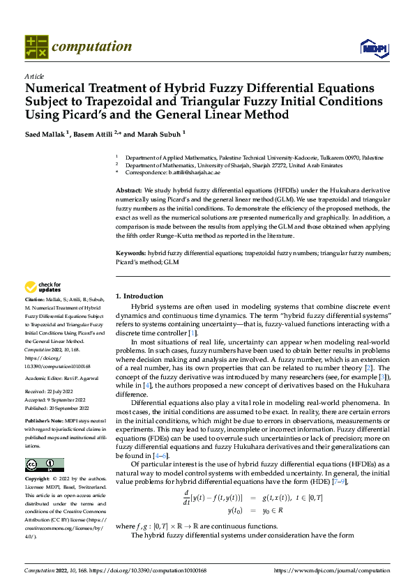 Pdf Numerical Treatment Of Hybrid Fuzzy Differential Equations