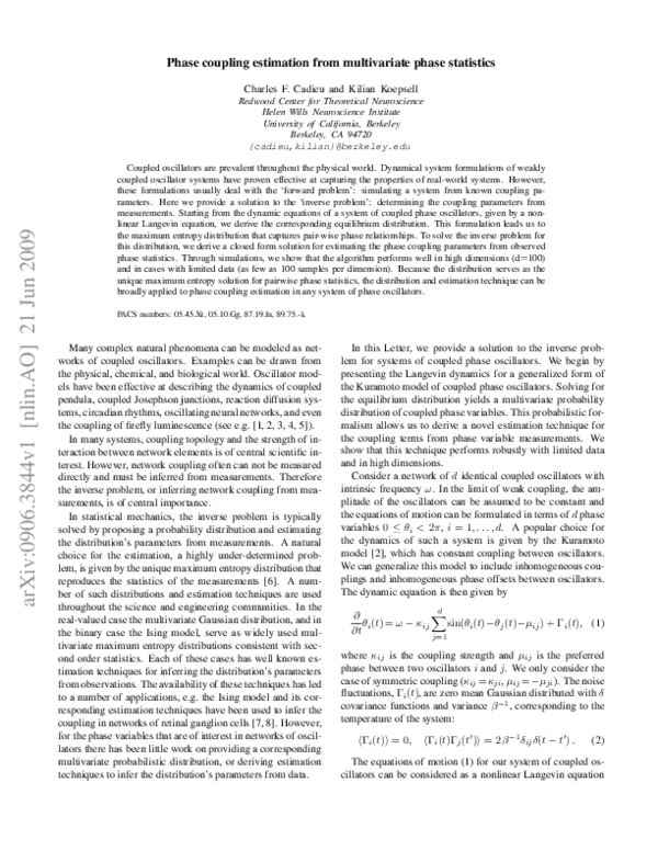Pdf Phase Coupling Estimation From Multivariate Phase Statistics