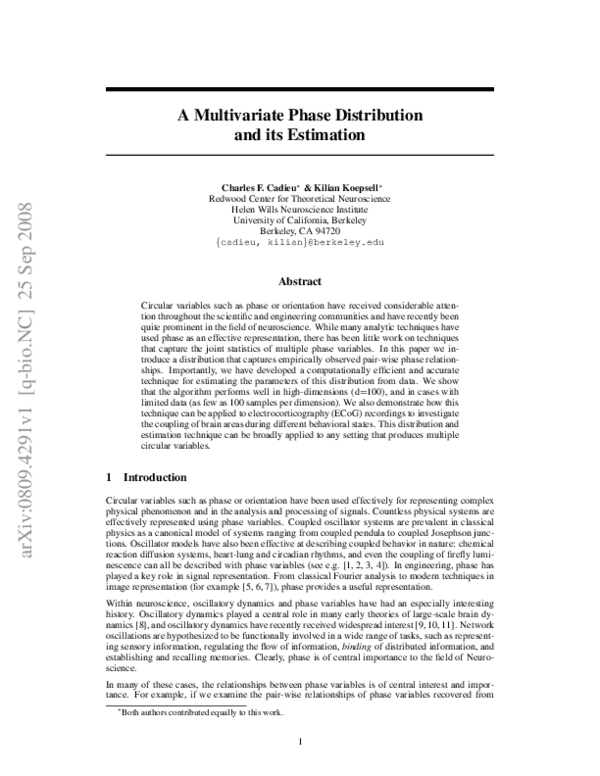 Pdf A Multivariate Phase Distribution And Its Estimation