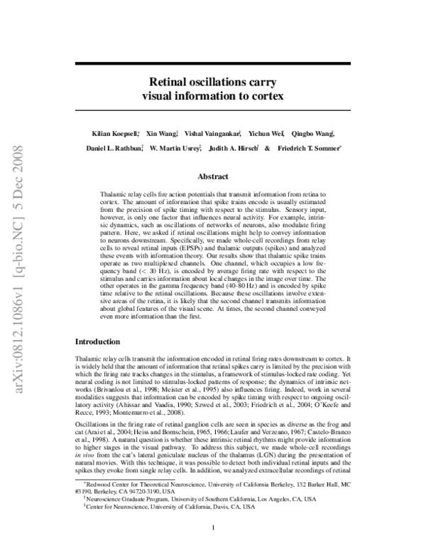 (PDF) Retinal oscillations carry visual information to cortex | Kilian Koepsell - Academia.edu