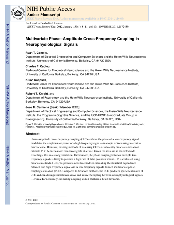 Pdf Multivariate Phase Amplitude Cross Frequency Coupling In