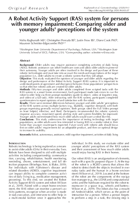 (PDF) A Robot Activity Support (RAS) system for persons with memory ...