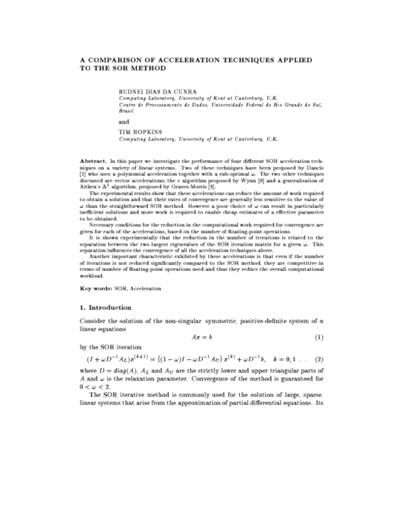 (PDF) A Comparison of Acceleration Techniques Applied to the Sor Method