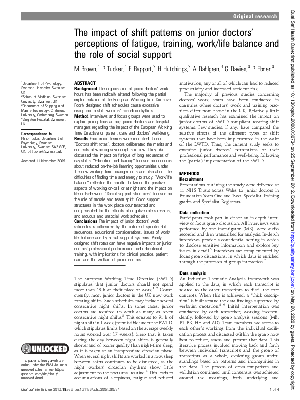 (PDF) The impact of shift patterns on junior doctors' perceptions of ...