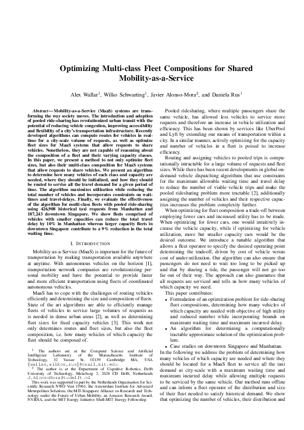 (PDF) Optimizing Multi-class Fleet Compositions for Shared Mobility-as-a-Service