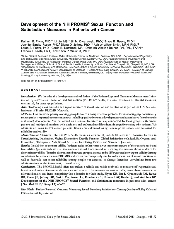 (PDF) Development of the NIH PROMIS® Sexual Function and Satisfaction ...
