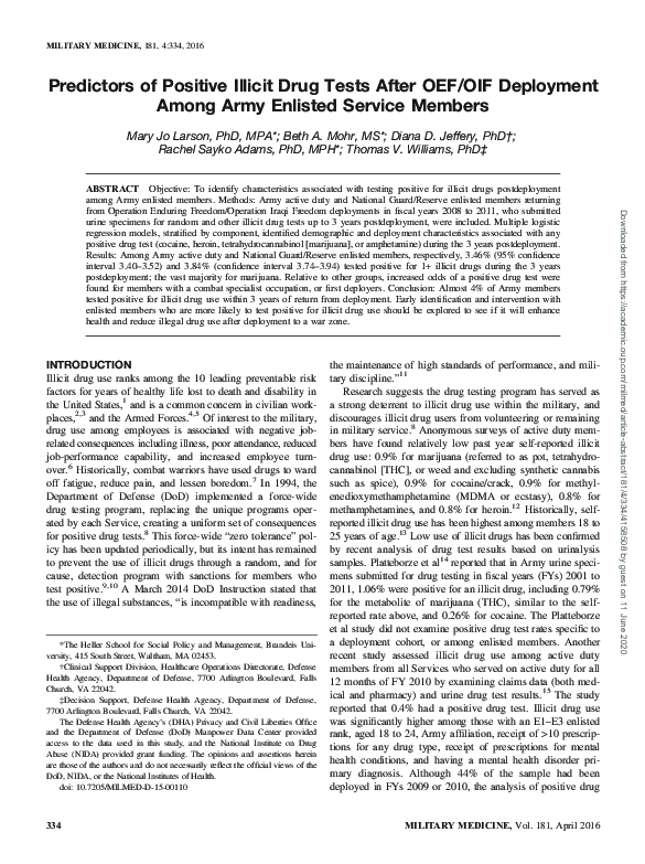 (PDF) Predictors of Positive Illicit Drug Tests After OEF/OIF ...
