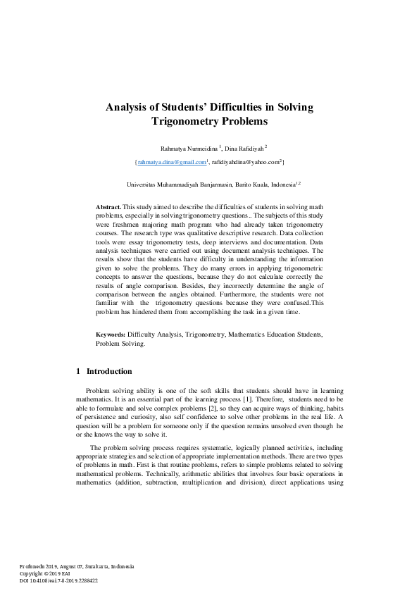 (PDF) Analysis of Students’ Difficulties in Solving Trigonometry Problems