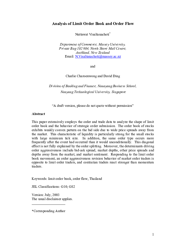 (PDF) Analysis of Limit Order Book and Order Flow