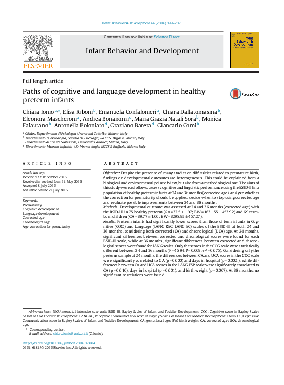 (PDF) Paths of cognitive and language development in healthy preterm ...