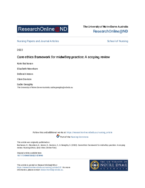 (PDF) Care ethics framework for midwifery practice: A scoping review