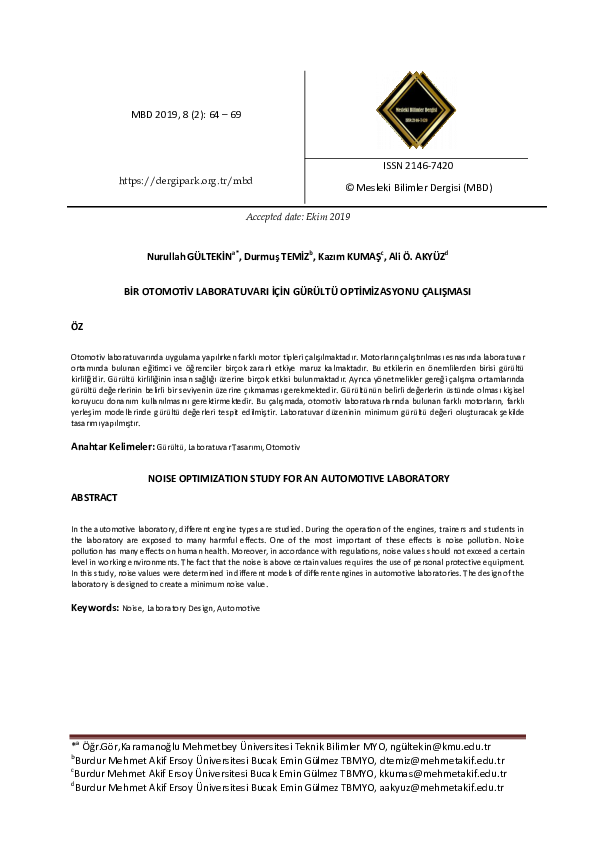 (PDF) Noise Optimization Study for an Automotive Laboratory