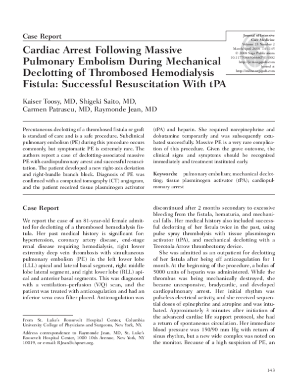 (PDF) Cardiac Arrest Following Massive Pulmonary Embolism During ...