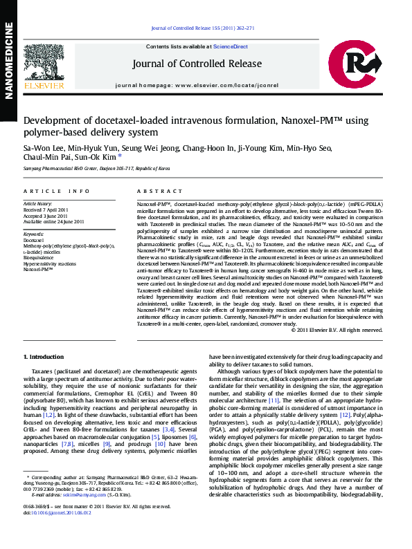 Pdf Development Of Docetaxel Loaded Intravenous Formulation Nanoxel Pm™ Using Polymer Based