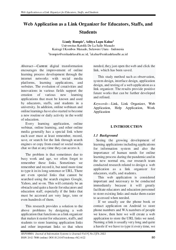 (PDF) Web Application as a Link Organizer for Educators, Staffs, and ...