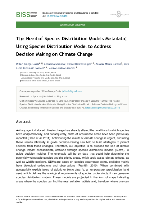 Pdf The Need Of Species Distribution Models Metadata Using Species Distribution Model To