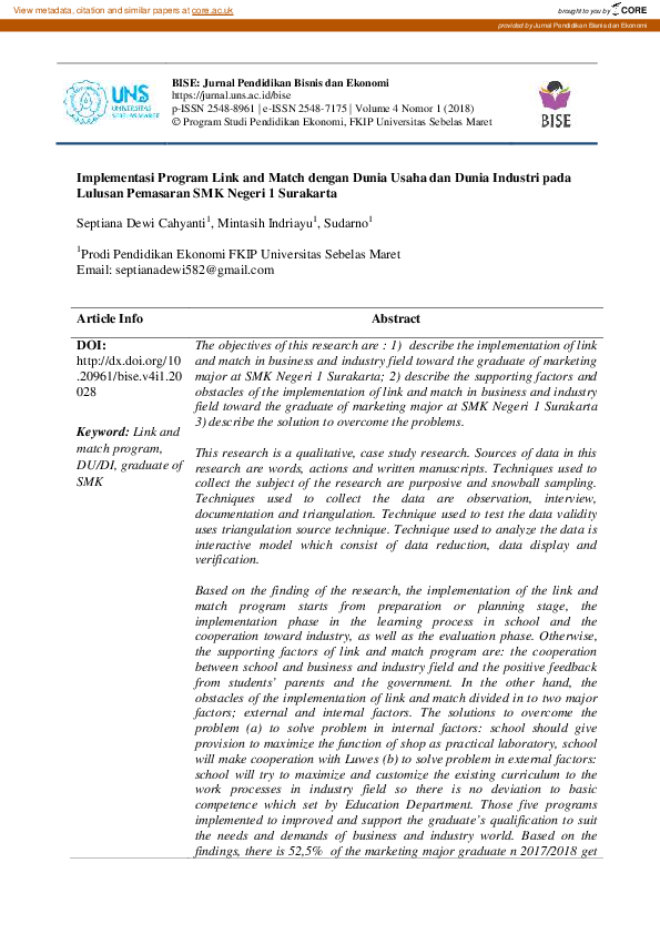 (PDF) Implementasi Program Link and Match dengan Dunia Usaha dan Dunia Industri pada Lulusan ...
