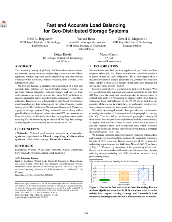 (PDF) Fast and Accurate Load Balancing for Geo-Distributed Storage Systems