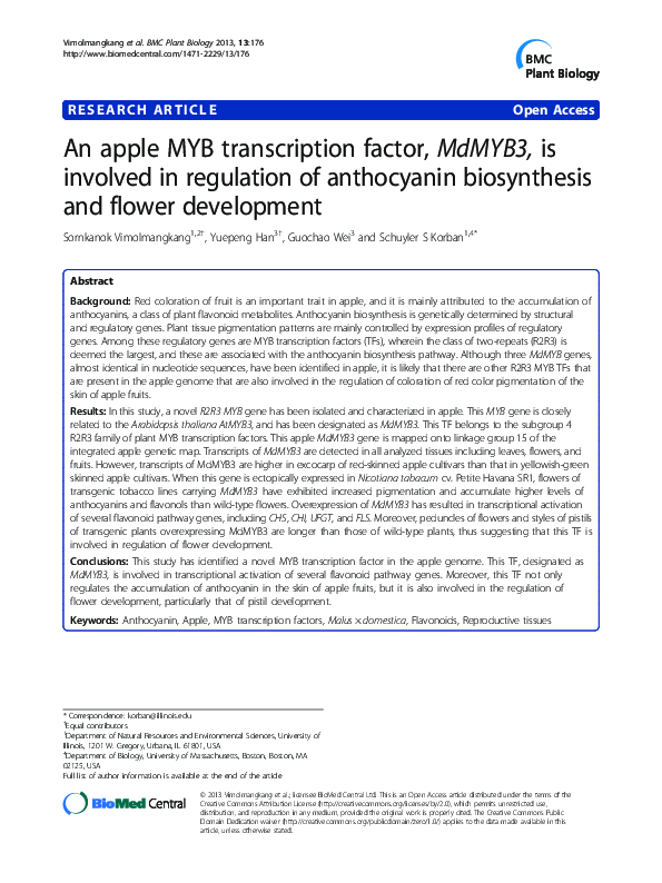 (PDF) An apple MYB transcription factor, MdMYB3, is involved in ...