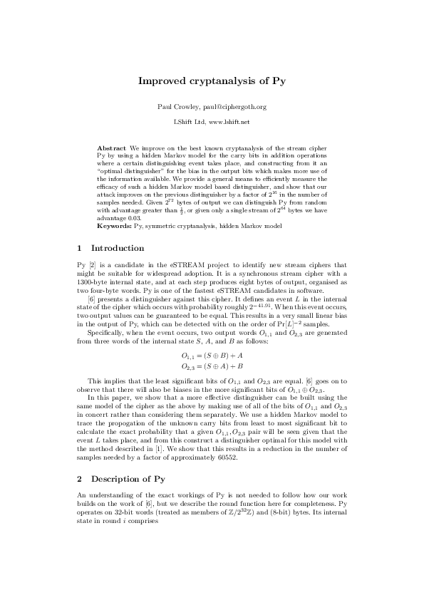 (PDF) Improved cryptanalysis of Py