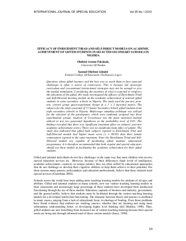 (PDF) Efficacy of Enrichment Triad and Self-Directed Models on Academic ...
