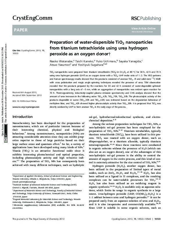(PDF) Preparation of water-dispersible TiO2 nanoparticles from titanium tetrachloride using urea ...