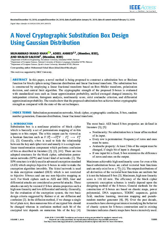 (PDF) A Novel Cryptographic Substitution Box Design Using Gaussian Distribution