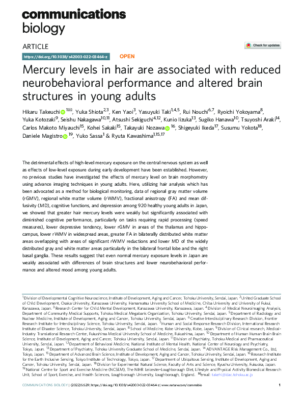 (PDF) Mercury levels in hair are associated with reduced ...