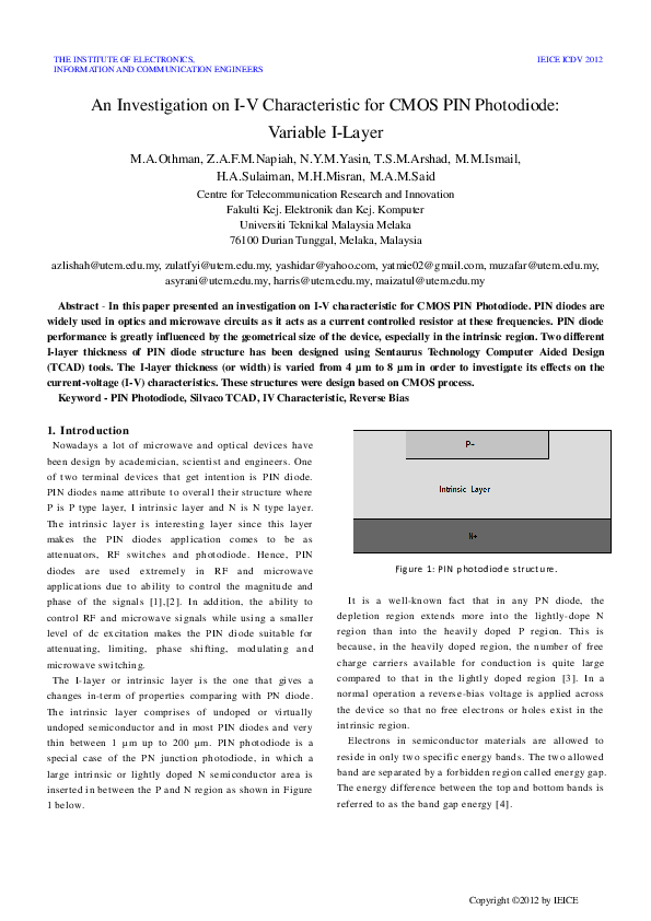 (PDF) An Investigation on IV Characteristic for CMOS PIN Photodiode ...